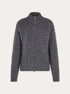 FERRAGAMO Pure Wool Zip Cardigan - Grey