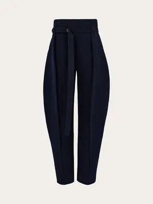 FERRAGAMO Pure Wool Barrel Leg Trouser - Blue