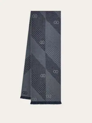 FERRAGAMO Wool Scarf With Chevron Motif - Blue