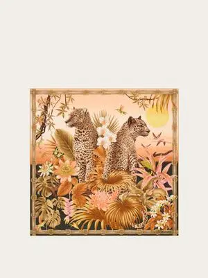 FERRAGAMO Felines Print Silk Scarf - Orange