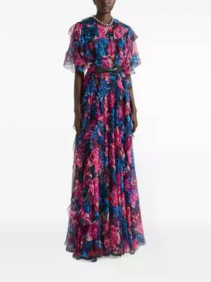 Givenchy Long Ruffled Dress In Silk Chiffon With Floral Print