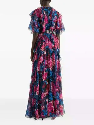 Givenchy Long Ruffled Dress In Silk Chiffon With Floral Print