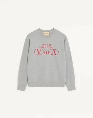 Valentino Garavani Cotton Jersey Sweatshirt With You Can Come To My Villa Print - Grey/red
