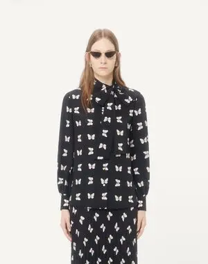 Valentino Garavani Shirt In Butterflow Print Crepe De Chine