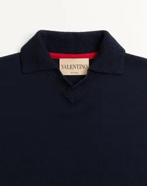Valentino Garavani Wool Jumper With Vlogo Signature Patch And Polo Collar
