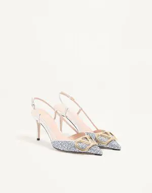 Valentino Garavani Vlogo Signature Metallic Tweed Slingback Pump 80mm