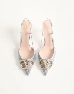 Valentino Garavani Vlogo Signature Metallic Tweed Slingback Pump 80mm