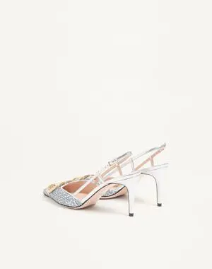Valentino Garavani Vlogo Signature Metallic Tweed Slingback Pump 80mm