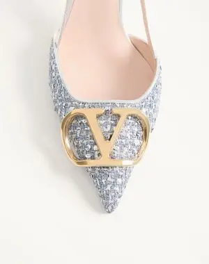 Valentino Garavani Vlogo Signature Metallic Tweed Slingback Pump 80mm