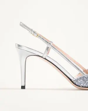 Valentino Garavani Vlogo Signature Metallic Tweed Slingback Pump 80mm