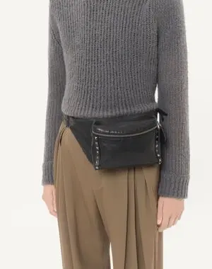Valentino Garavani Pullover In Wool And Nylon Blend With Studded Leather Loop