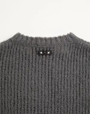 Valentino Garavani Pullover In Wool And Nylon Blend With Studded Leather Loop