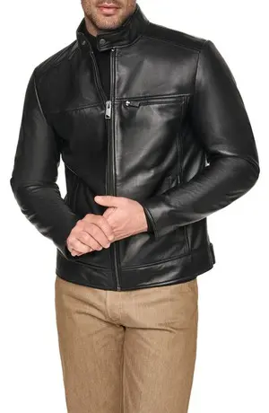 Andrew Marc Leather Racer Jacket Black