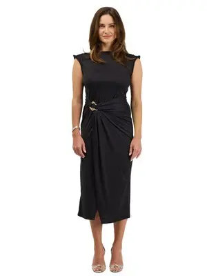 24SEVEN COMFORT APPAREL 24seven Comfort Elevate Womens Cap Sleeve Twist Midi Dress Black