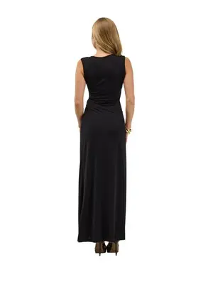 24SEVEN COMFORT APPAREL Elevate Sleeveless V Neck Wrap Maxi Dress - Black
