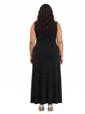 24SEVEN COMFORT APPAREL 24seven Comfort Elevate Curvy Sleeveless V-neck Wrap Maxi Dress - Black