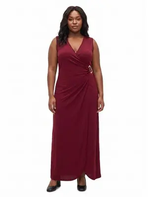 24SEVEN COMFORT APPAREL 24seven Comfort Elevate Curvy Sleeveless V-neck Wrap Maxi Dress - Wine