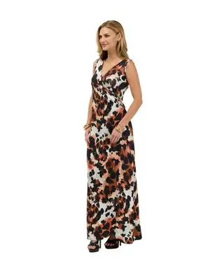 24SEVEN COMFORT APPAREL Elevate Sleeveless V Neck Wrap Maxi Dress