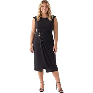24SEVEN COMFORT APPAREL 24seven Comfort Elevate Curvy Cap Sleeve Twist Midi Dress - Black