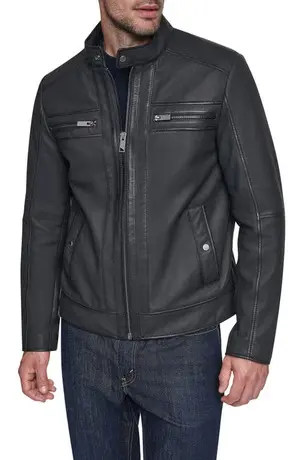 Andrew Marc Nubuck Leather Racer Jacket - Black