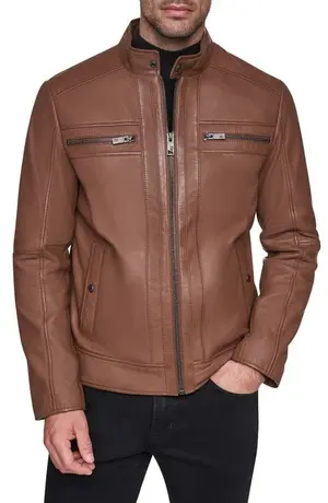 Andrew Marc Nubuck Leather Racer Jacket - Cognac