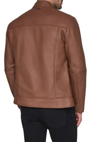 Andrew Marc Nubuck Leather Racer Jacket - Cognac