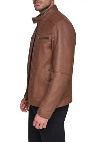 Andrew Marc Nubuck Leather Racer Jacket - Cognac