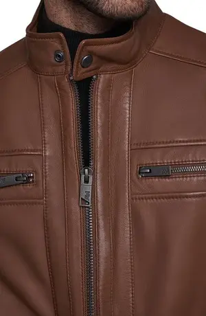 Andrew Marc Nubuck Leather Racer Jacket - Cognac
