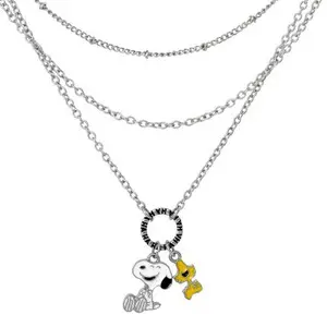 PEANUTS Snoopy And Woodstock Layered Necklace For - Silver Tone