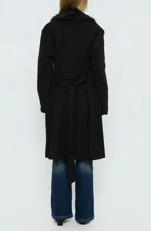 Princess Polly Hallyn Faux Fur Collar Belted Coat