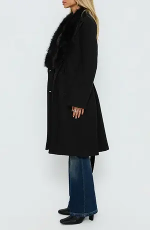 Princess Polly Hallyn Faux Fur Collar Belted Coat