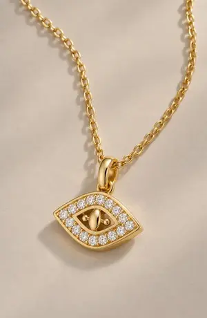 YOJ Evil Eye Pendant Short Necklace In & Crystals