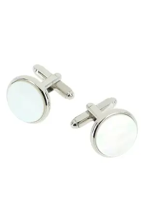 Trafalgar Sutton Round Mother Of Pearl Rhodium Cufflinks - Silver