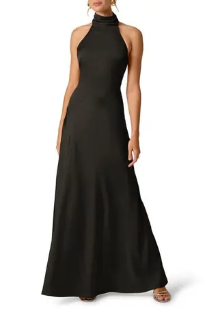 Adrianna Papell Stretch Satin Mock Neck Gown - Black