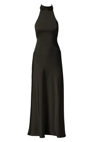 Adrianna Papell Stretch Satin Mock Neck Gown - Black