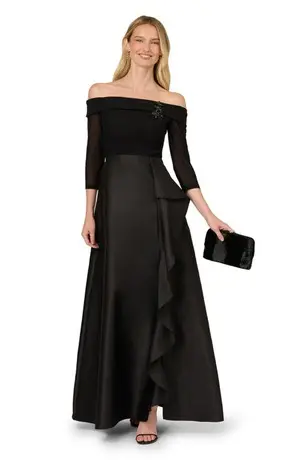 Adrianna Papell Off The Shoulder Mikado Ball Gown