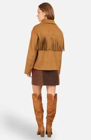 YUMI Faux Suede Fringed Tassel Jacket