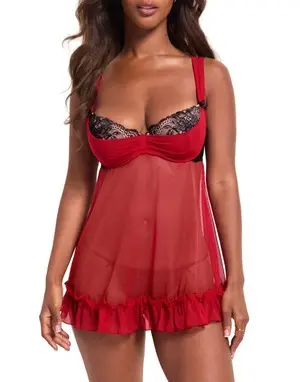 ADORE ME Celeste Babydoll Lingerie - Dark Red