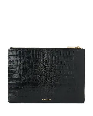 Whistles Shiny Croc Medium Clutch Bag - Black