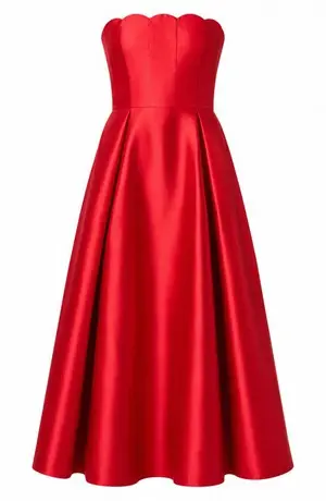 Adrianna Papell Strapless Scalloped Mikado Ankle Length Gown Red