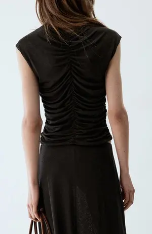 Mango Ruched Sleeveless Top - Chocolate