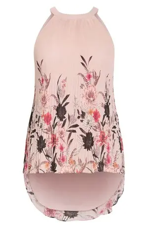 City Chic Pleated Halter Top - Buff Botanical Bdr
