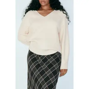 Mango V-neck Rib Sweater - Ecru