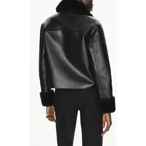 Mango Lumen Faux Fur Trim Faux Leather Jacket