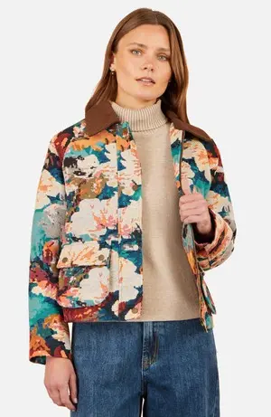 YUMI Floral Woven Bomber Jacket