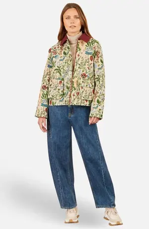YUMI Botanical Woven Bomber Jacket - Ivory