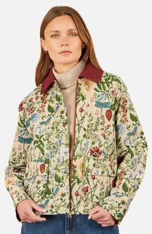 YUMI Botanical Woven Bomber Jacket