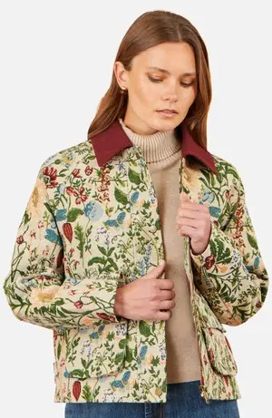 YUMI Botanical Woven Bomber Jacket