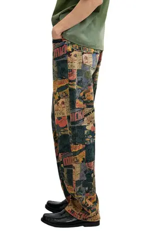 Desigual Mickey Mouse Graphic Distressed Straight Leg Jeans