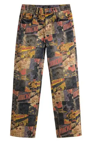 Desigual Mickey Mouse Graphic Distressed Straight Leg Jeans